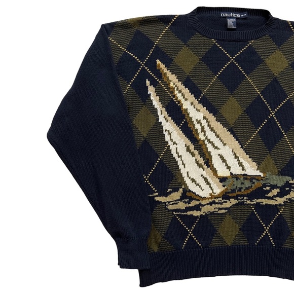 Nautica | Sweaters | Vintage 9s Nautica Cup Sweater Knit Sailboat On ...